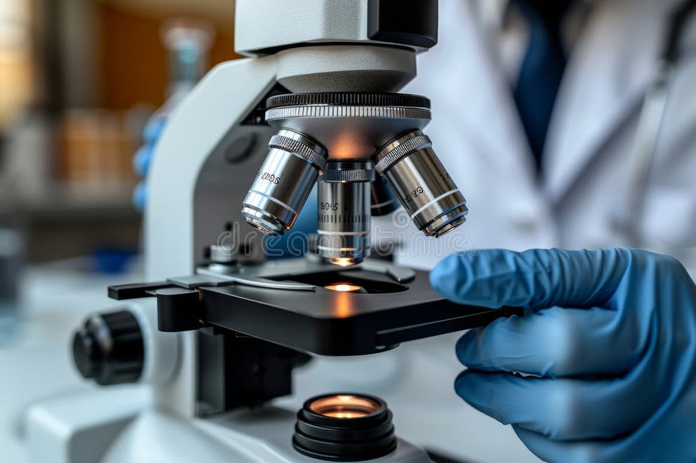 Researcher Adjusting Modern Microscope in Laboratory for Scientific ...
