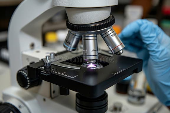Researcher Adjusts Modern Microscope in Laboratory for Close ...