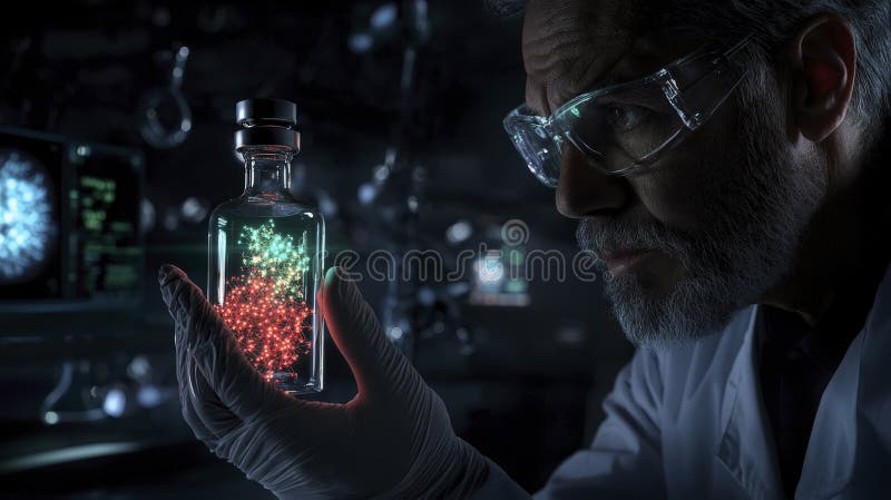 Scientific Researcher Examining Vibrant Microorganisms in Laboratory ...