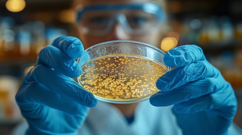 Researcher Analyzes Petri Dish Containing Microbial Growth in ...