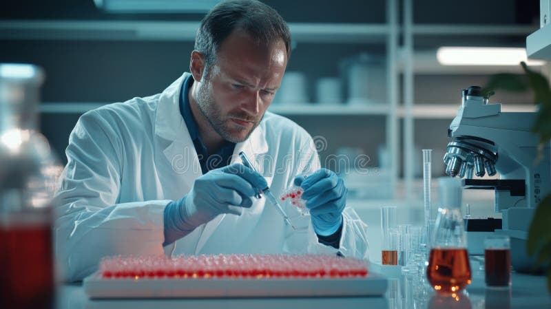 Researcher Analyzing Cell Cultures in a Sterile Laboratory Environment ...