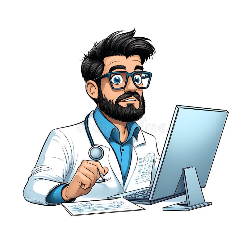Researcher Analyzing Data in Cartoon Style Stock Illustration ...