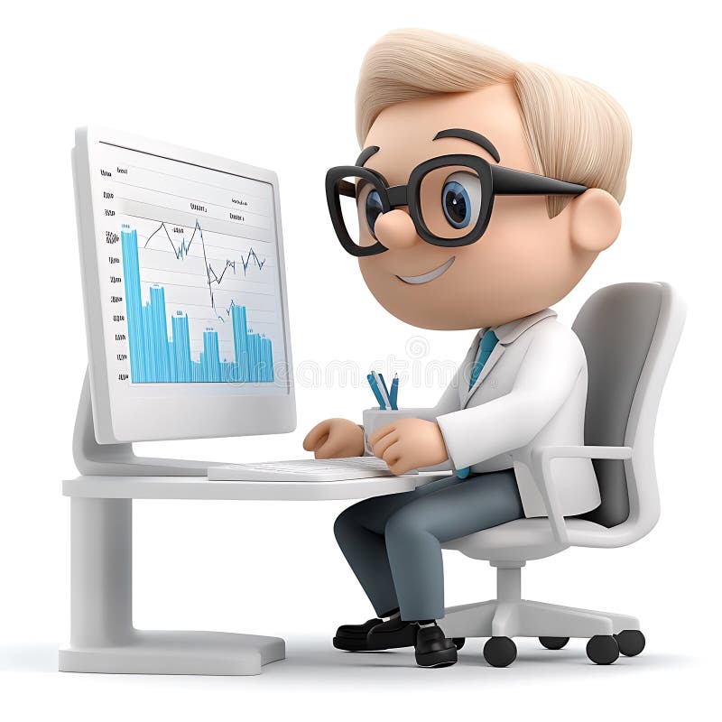Researcher Analyzing Data with Charts in Cartoon Style Stock ...