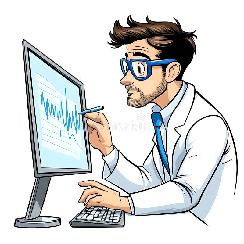 Researcher Analyzing Data with Charts in 2D Cartoon Style Stock ...