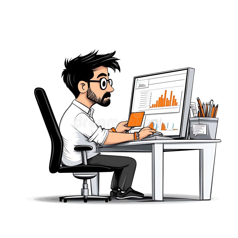 Researcher Analyzing Data with Charts in 2D Cartoon Style Stock ...