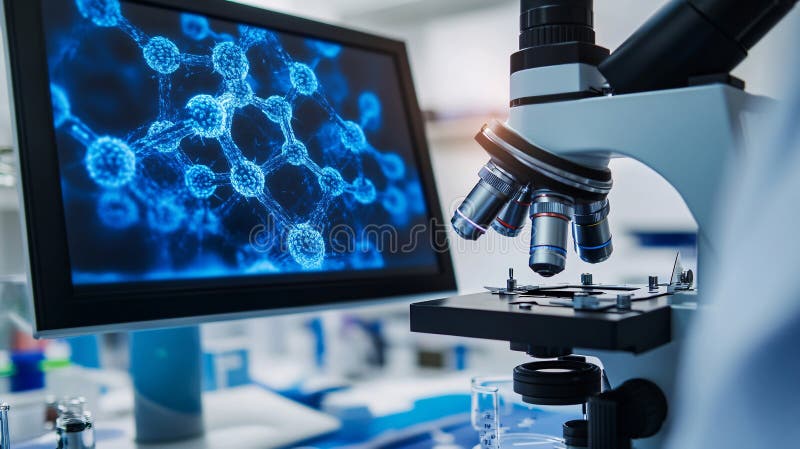 Researcher Analyzing Molecular Structures Under Microscope Stock ...