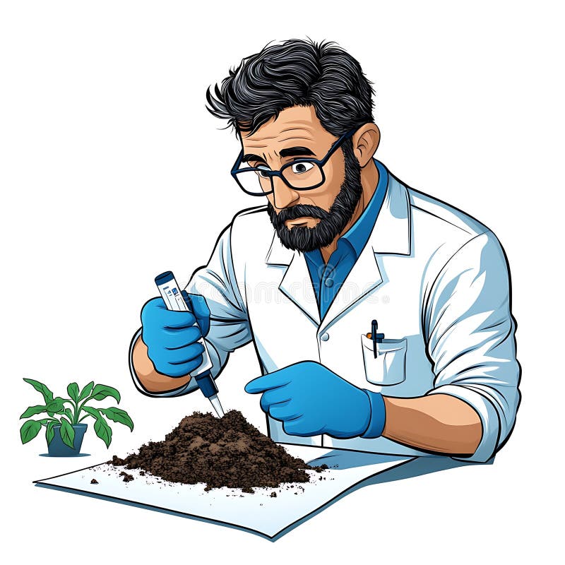 Researcher Analyzing Soil Samples in Cartoon Style Stock Illustration ...