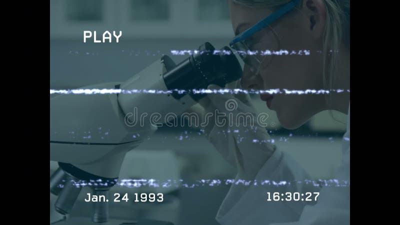 Researcher Centering Microscope Eyepiece and Refining Focus Knobs with ...