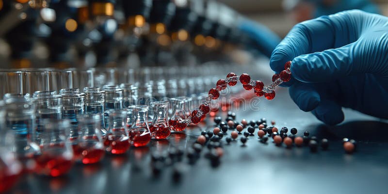 Researcher Conducts Experiments with Molecular Models and Colorful ...