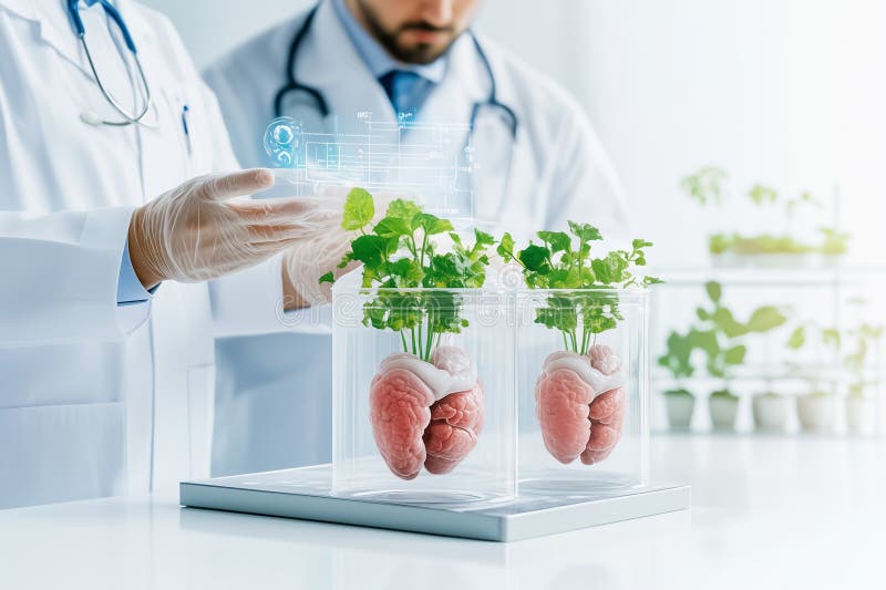 Researcher Examining Plants Growing in Transparent Containers with ...