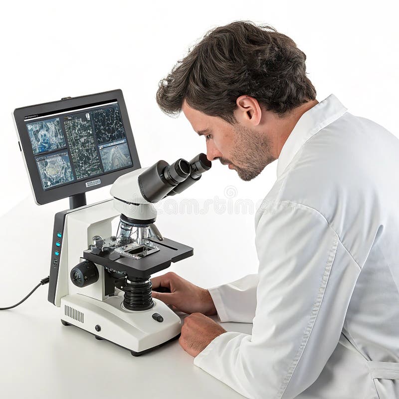 Researcher Using Digital Microscope with Touch Screen Stock ...