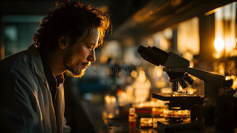 Scientist Deeply Focused on Conducting Detailed Research Under Warm ...