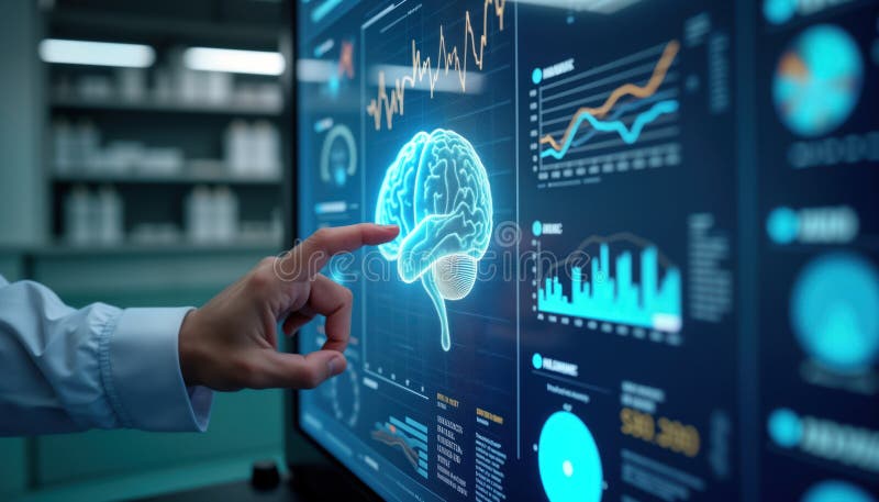 Researcher Interacts with Holographic Brain Model on Touch Screen ...