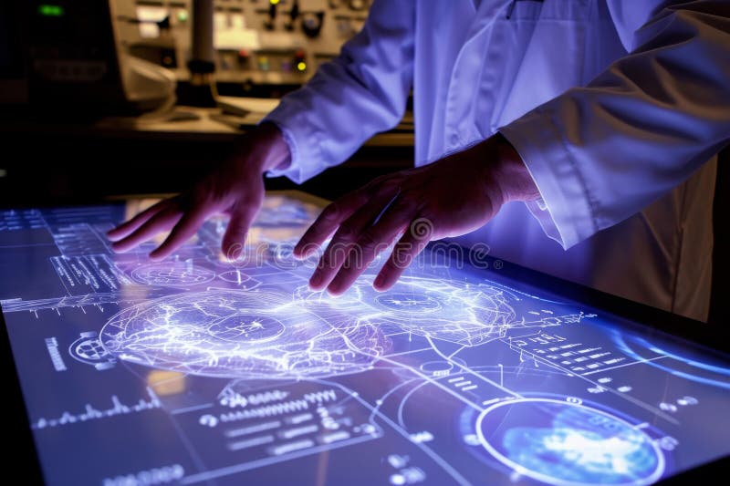 A Researcher Interacts with a Sophisticated Digital Blueprint on an ...
