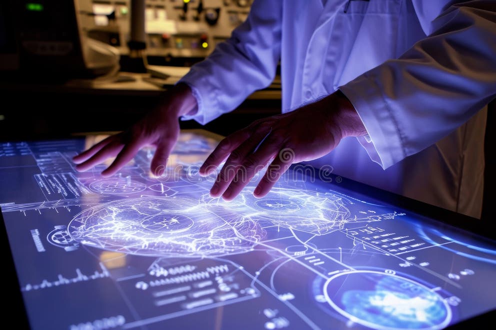 A Researcher Interacts with a Sophisticated Digital Blueprint on an ...