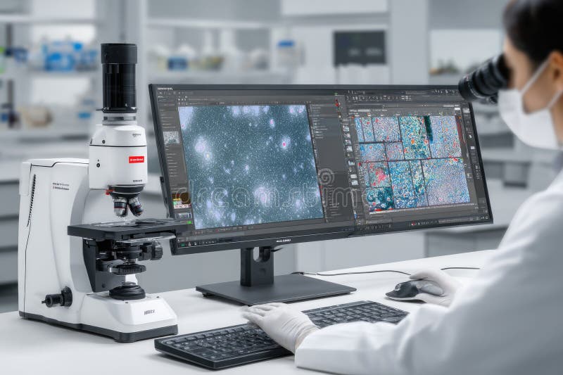 Modern Microscope on Table. Medical Equipment Stock Photo - Image of ...