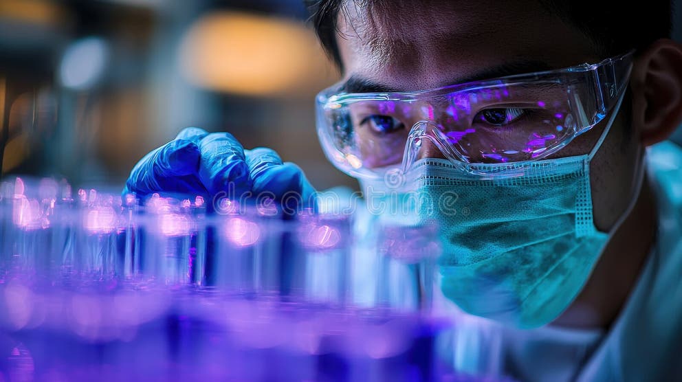 Researcher in Laboratory Analyzing Liquid Samples with Specimen ...