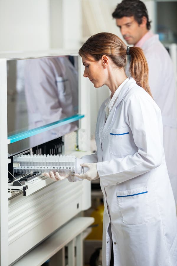 Researcher Loading Samples in Analyzer Stock Photo - Image of clinic ...