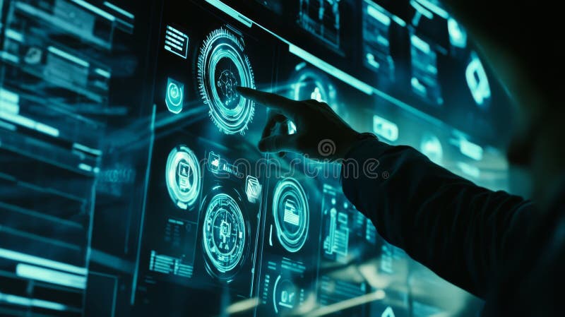 A Researcher Operates an AI Control Panel in a Dark Room, Where a ...