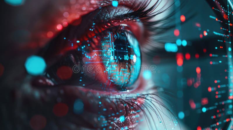 Researcher S Eye Close-up with Big Data Map Reflection, Indicating Deep ...