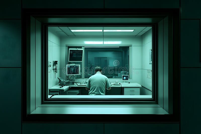 A Researcher Studies Data in a Modern Lab Environment with Dim Lighting ...