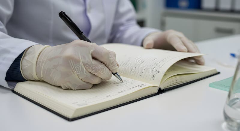 Researcher Taking Notes in a Lab Notebook, Medical Setting, Science ...