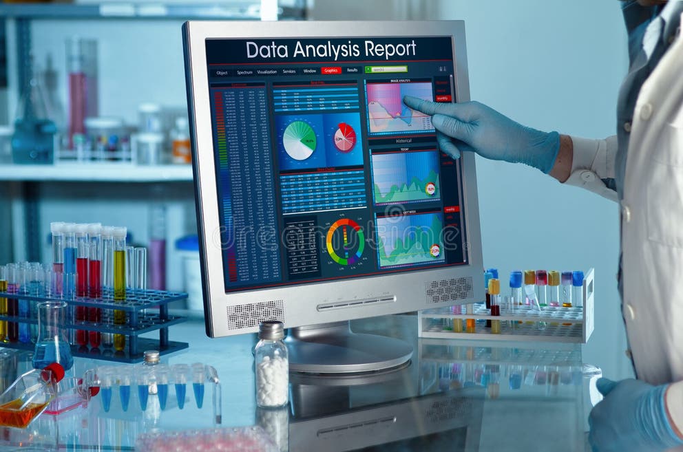 Researcher Touching the Screen of Report Research Data Stock Photo ...