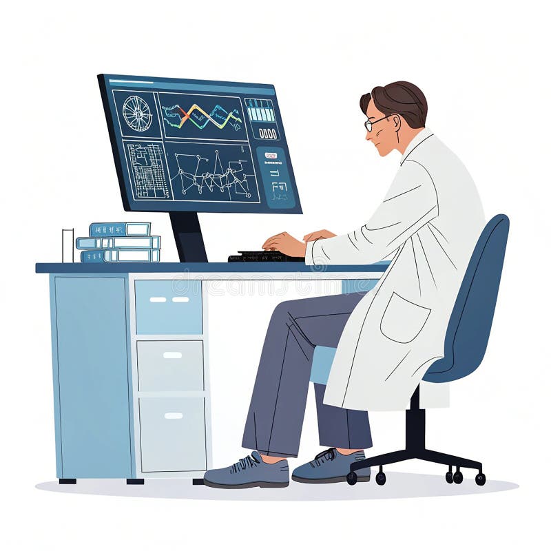 Researcher Using AI-driven Lab Computer Stock Illustration ...