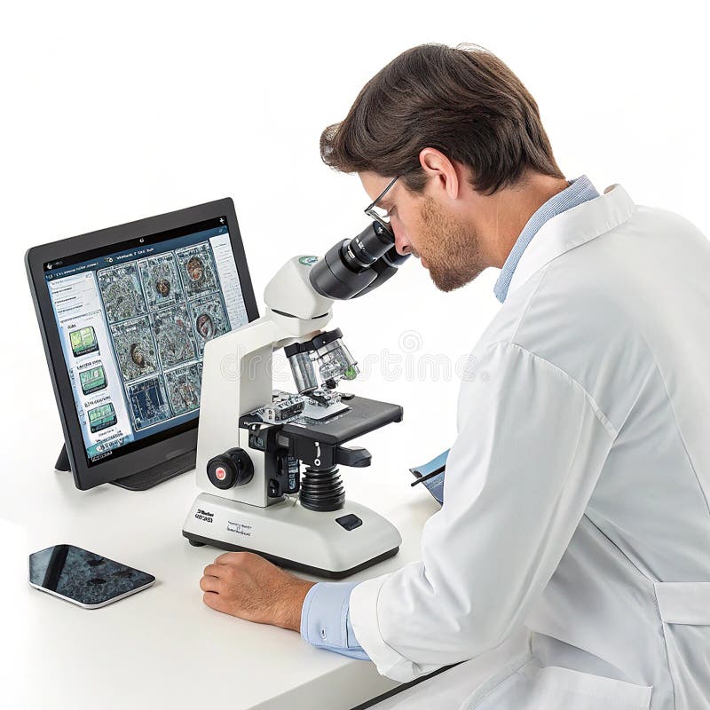 Researcher Using Digital Microscope with Touch Screen Stock ...