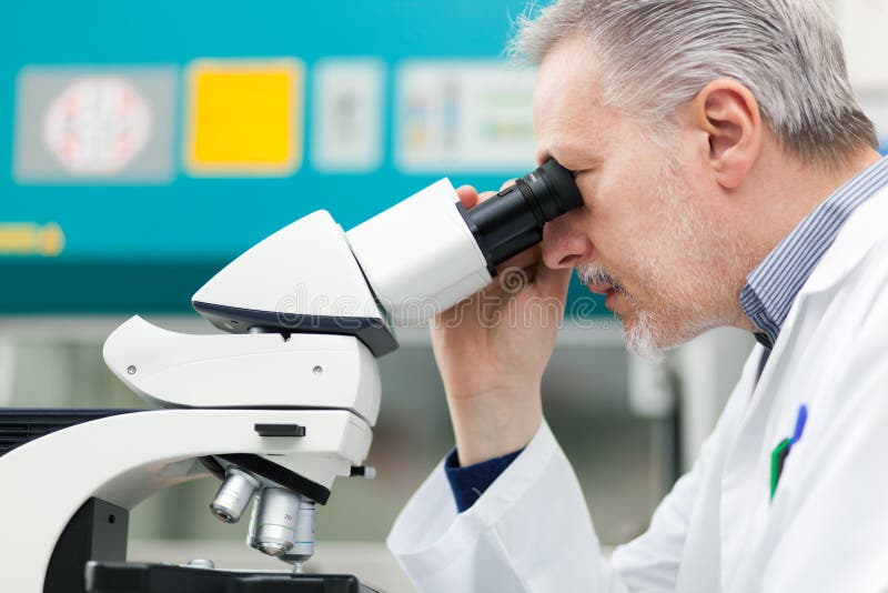 Researcher Using a Microscope in a Laboratory Stock Photo - Image of ...