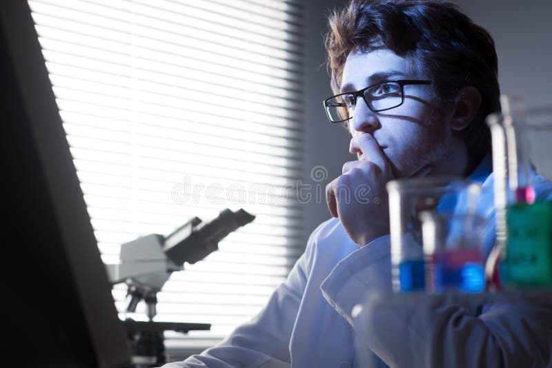 Researcher Working at Computer Stock Photo - Image of computer ...