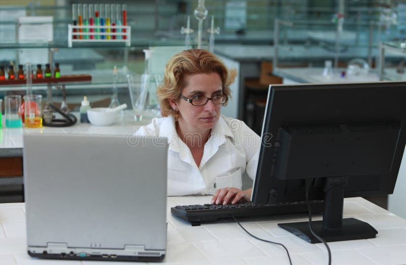 Researcher Working on Computers Stock Image - Image of computer ...
