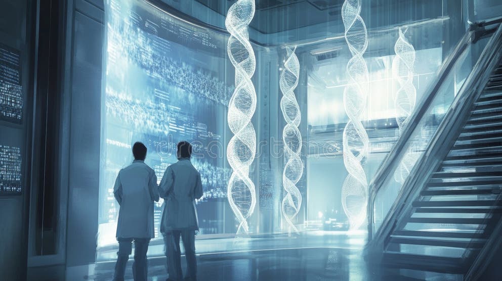 Researchers Analyzing Holographic Dna Models in High-tech Laboratory ...