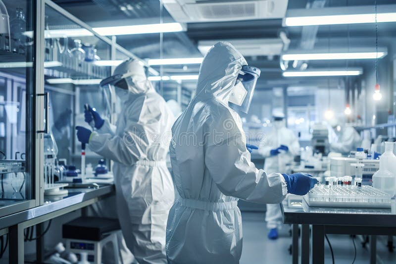 Researchers in Full Protective Gear Conduct Experiments in a High-tech ...