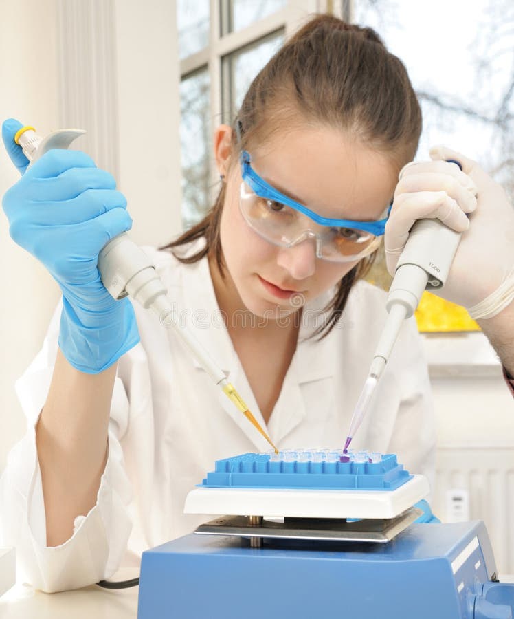 Researchers Loading DNA Samples Stock Photo - Image of human, research ...