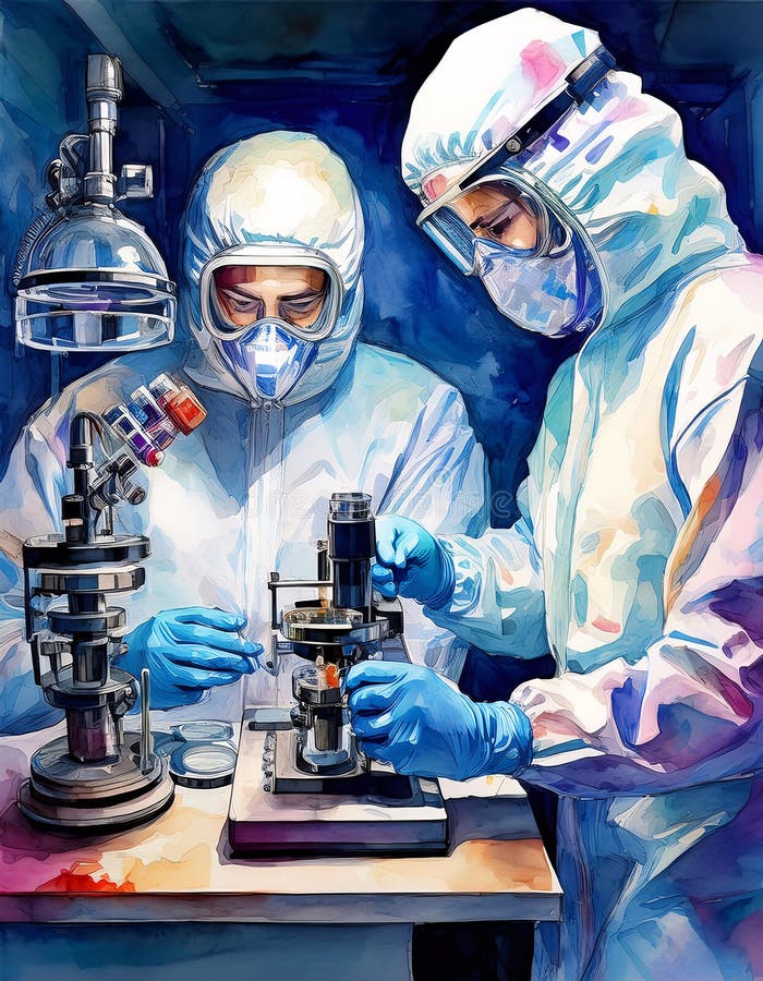 Researchers in Protective Suits Carefully Examining Samples Under a ...