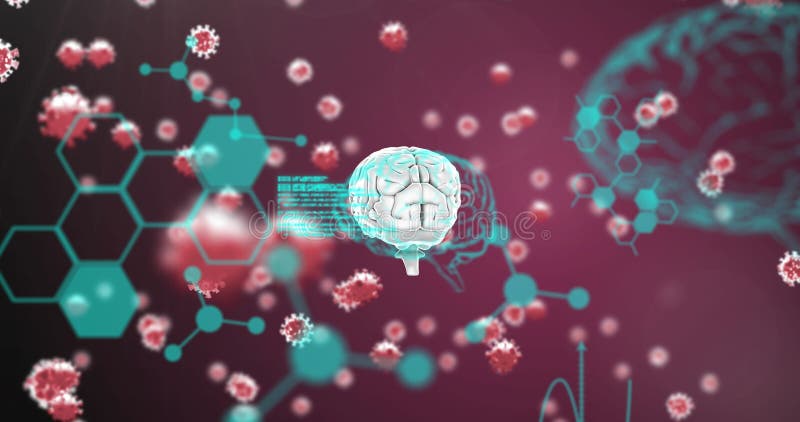 Researching, Digital Brain Surrounded by Virus Particles and Scientific ...