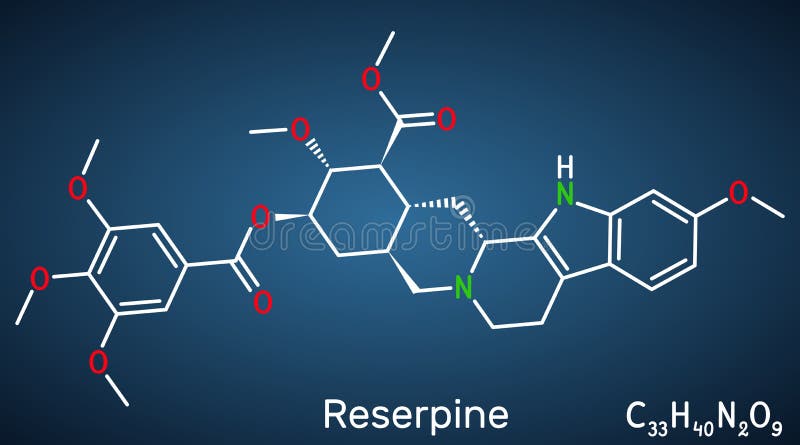 Reserpine Alkaloid Molecule. Structural Chemical Formula on the Dark ...