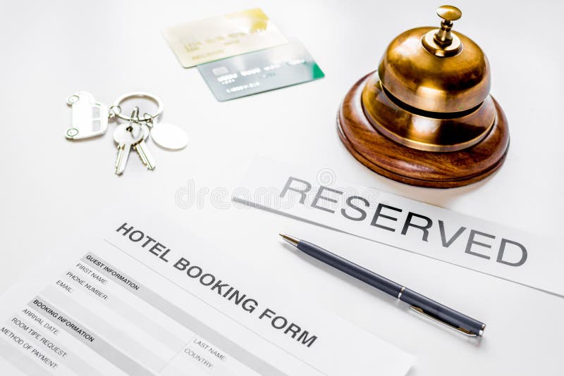Reservation Form on Hotel Reception Desk Background Stock Photo - Image ...