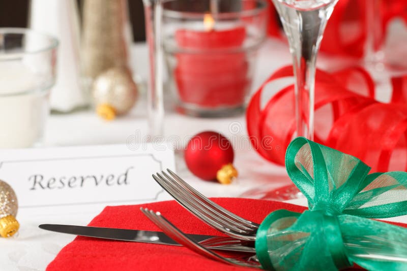 Reserved Christmas Restaurant Table Stock Image - Image of festive ...