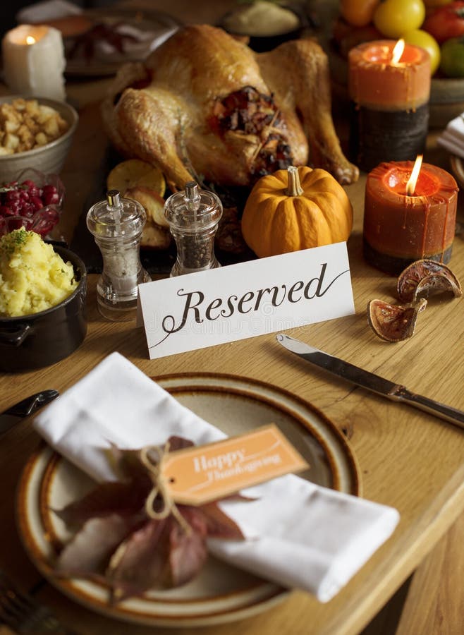 Reserved Sign Roasted Turkey Thanksgiving Table Setting Concept Stock ...