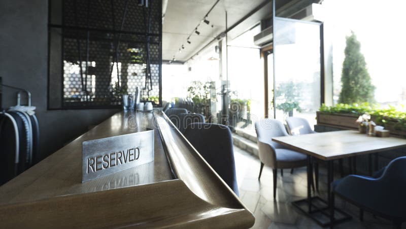Reserved Table in Modern Cafe or Restaurant with Panoramic Windows ...