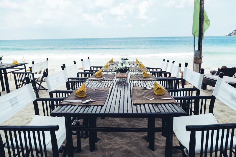 Reserved Table at the Sea Shore on Tropical Beach Stock Photo - Image ...