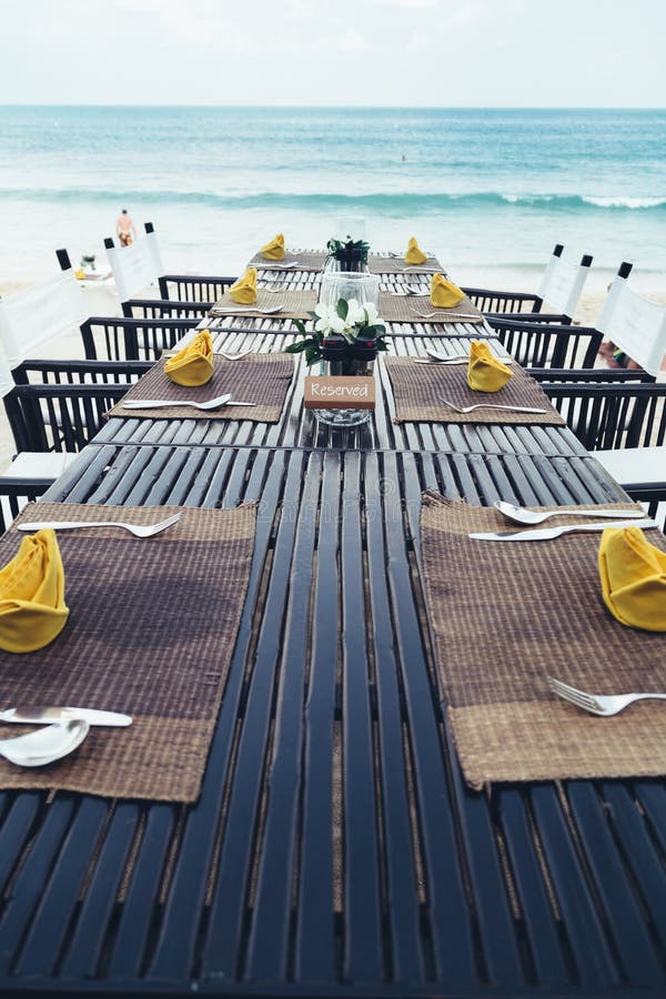 Reserved Table at the Sea Shore on Tropical Beach Stock Photo - Image ...