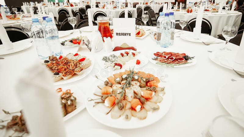 Reserved Table on the Table in the Banquet Hall Stock Image - Image of ...