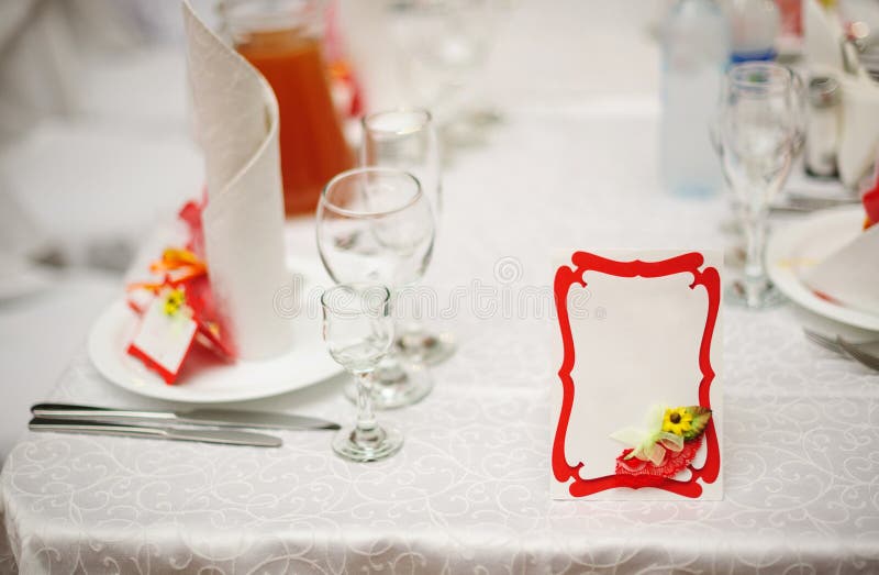 Reserved Table for a Wedding Dinner and Invitation Card Stock Photo ...
