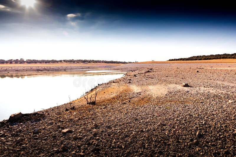 Reservoir almost Empty Due To Drought Stock Photo - Image of drought ...
