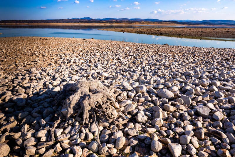 Reservoir almost Empty Due To Drought Stock Image - Image of brown ...
