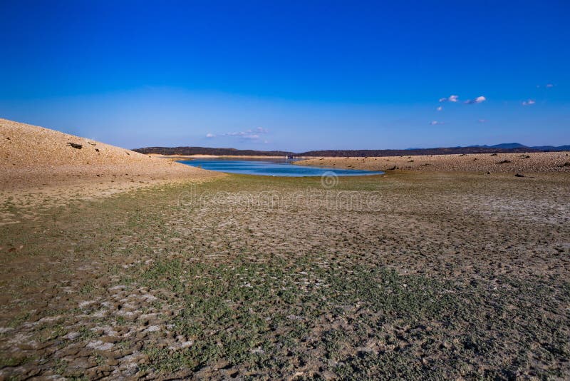 Reservoir almost Empty Due To Drought Stock Image - Image of cracked ...