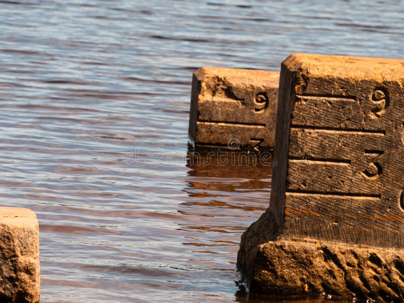 Reservoir Engraved Stone Water Marker Level Stock Image - Image of ...
